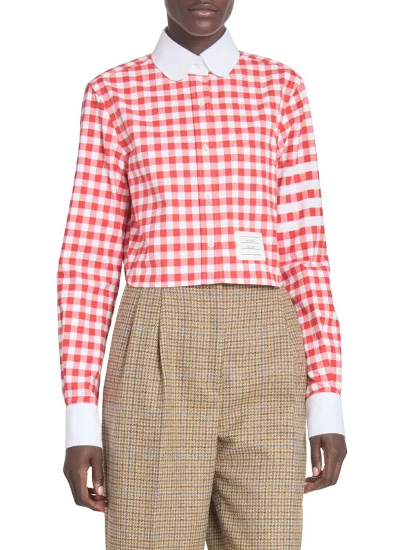 Thom Browne Gingham Checked Cotton Crop Shirt