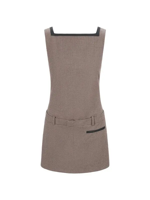Staud Skyla Square Neck Minidress - Houndstooth