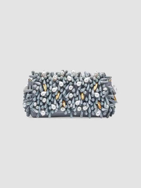 Cult Gaia Perla Beaded Leather Clutch - Celadon Multi