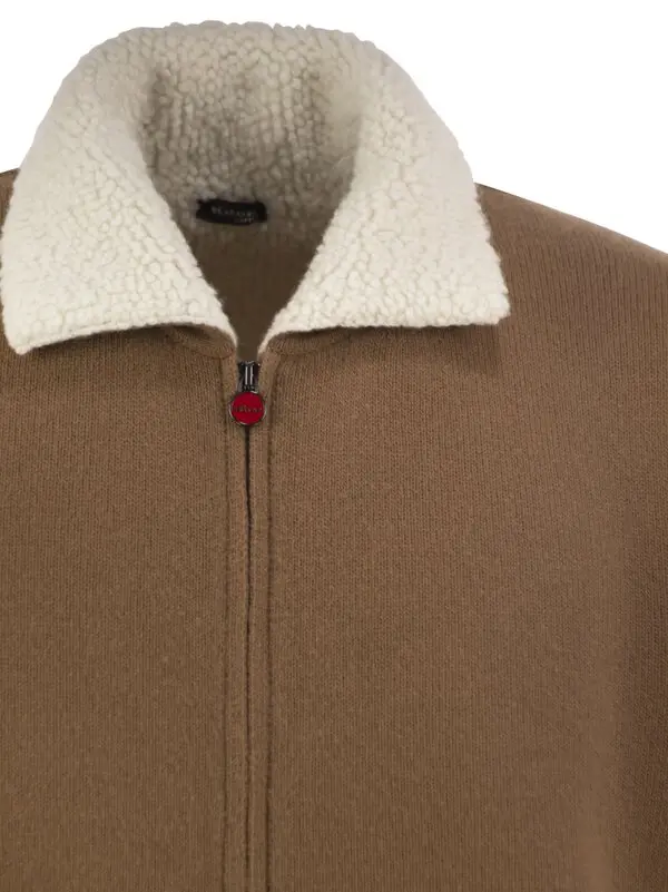 Kiton Wool And Cashmere Cardigan With Shearling-effect Collar