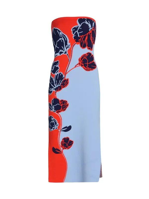 MILLY Simone Floral Knit Strapless Midi-dress - Multi