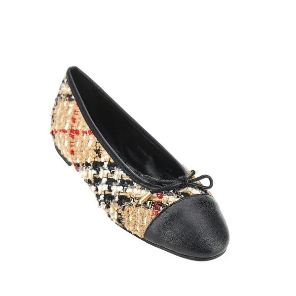 Burberry Check Bouclé And Leather Highgate Ballerinas