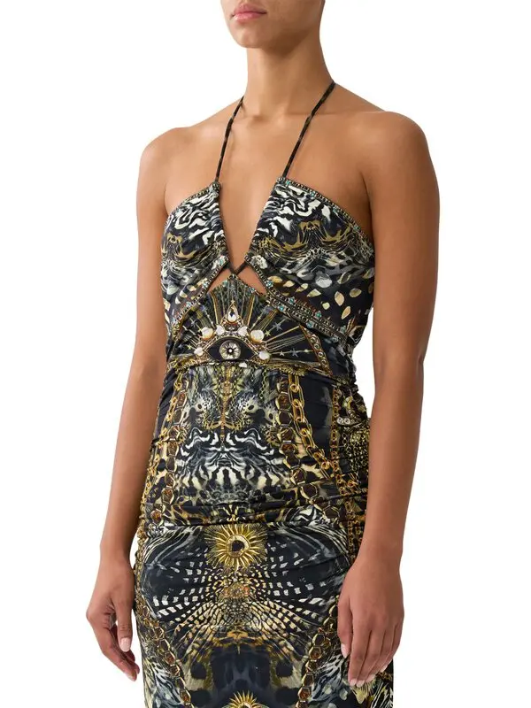 Camilla Feline Fol Cut Out Jersey Halter Dress