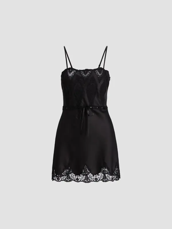 LoveShackFancy Sanna Lace-trimmed Satin Minidress - Black