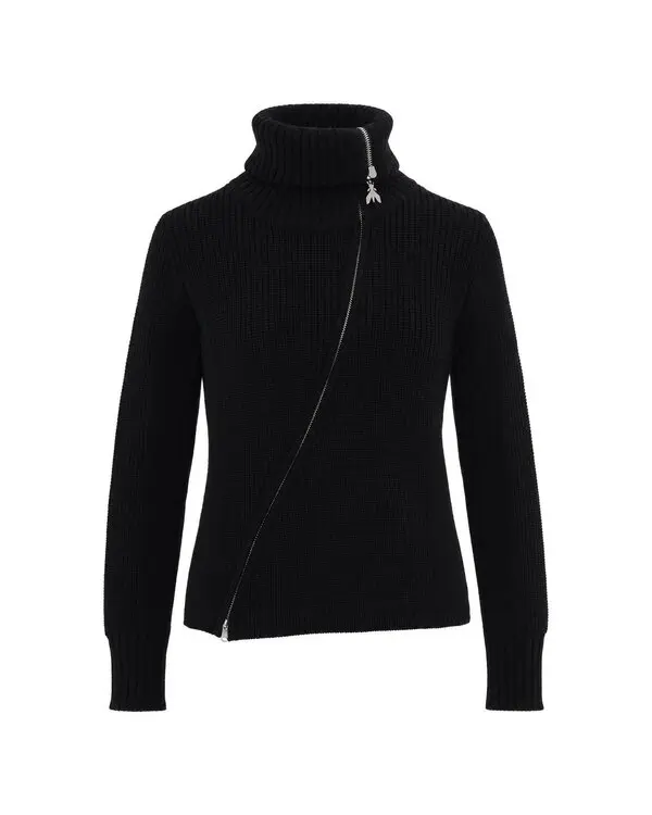 Patrizia Pepe Ribbed Zip-front Turtleneck Sweater - Nero