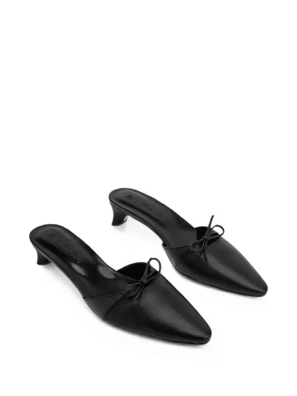 By Far Babybow Leather Heeled Mules - Black