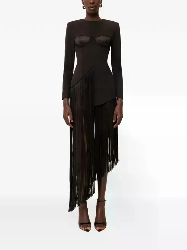 NISSA Fringe-trim Mini Dress - Black