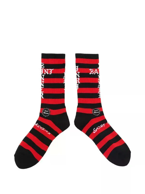 SAINT MXXXXXX Striped Intarsia-knit Socks - Red