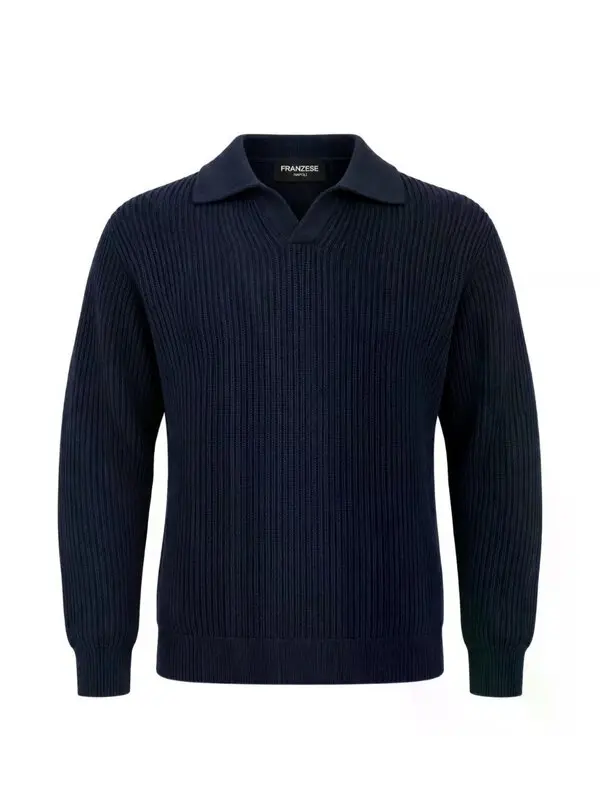 FRANZESE COLLECTION Steve Mcqueen Ribbed-knit Pointed-collar Sweater - Blue