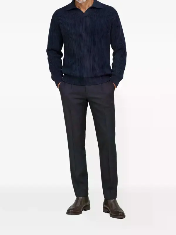 FRANZESE COLLECTION Steve Mcqueen Ribbed-knit Pointed-collar Sweater - Blue