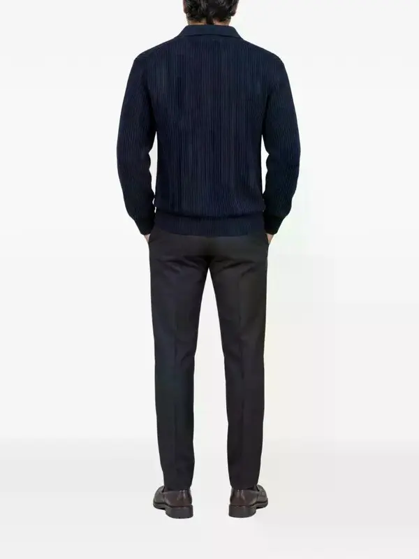 FRANZESE COLLECTION Steve Mcqueen Ribbed-knit Pointed-collar Sweater - Blue
