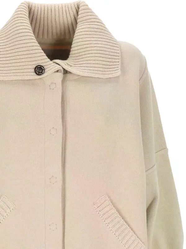 D.exterior Ribbed-knit Collar Button-up Coat