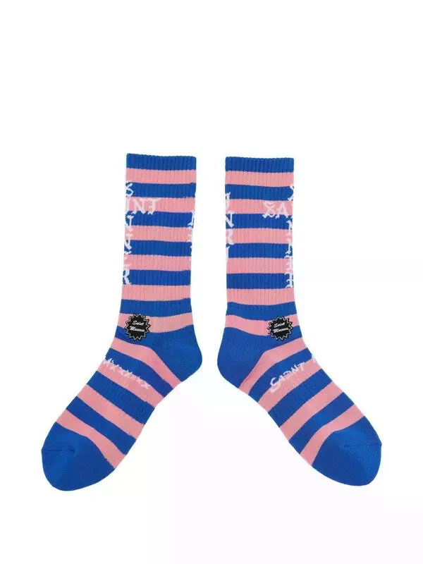 SAINT MXXXXXX Striped Logo-patch Socks - Blue