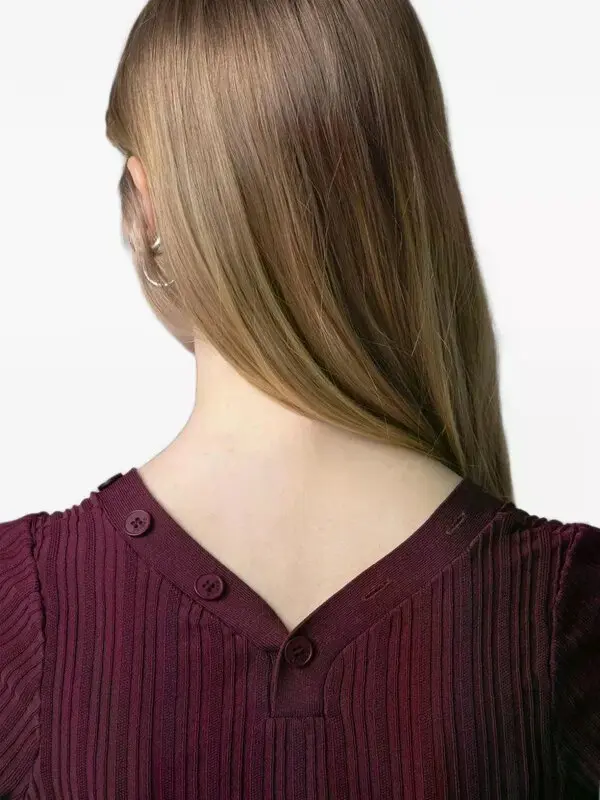GAELLE PARIS Ribbed-knit Button-up T-shirt