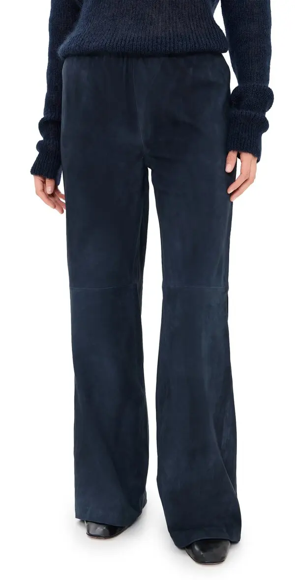 LA LIGNE Colby Goatskin Suede Pants - Navy