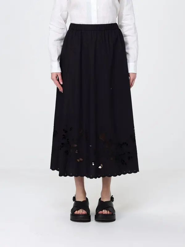 Max Mara Caravan Midi Cotton Skirt With Bandana Print - Black