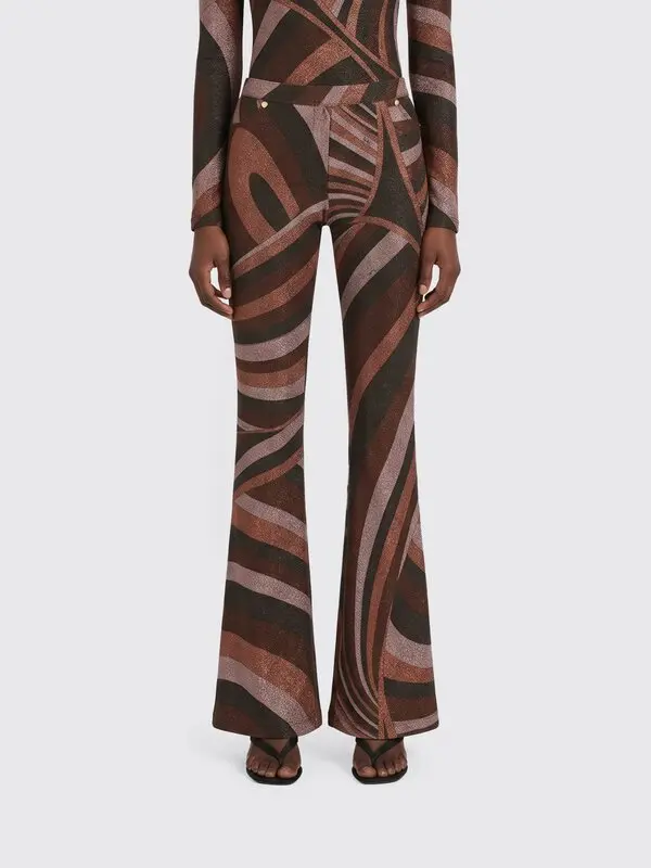 Emilio Pucci Iride Abstract Print Lurex Jersey Flared Trousers - Red