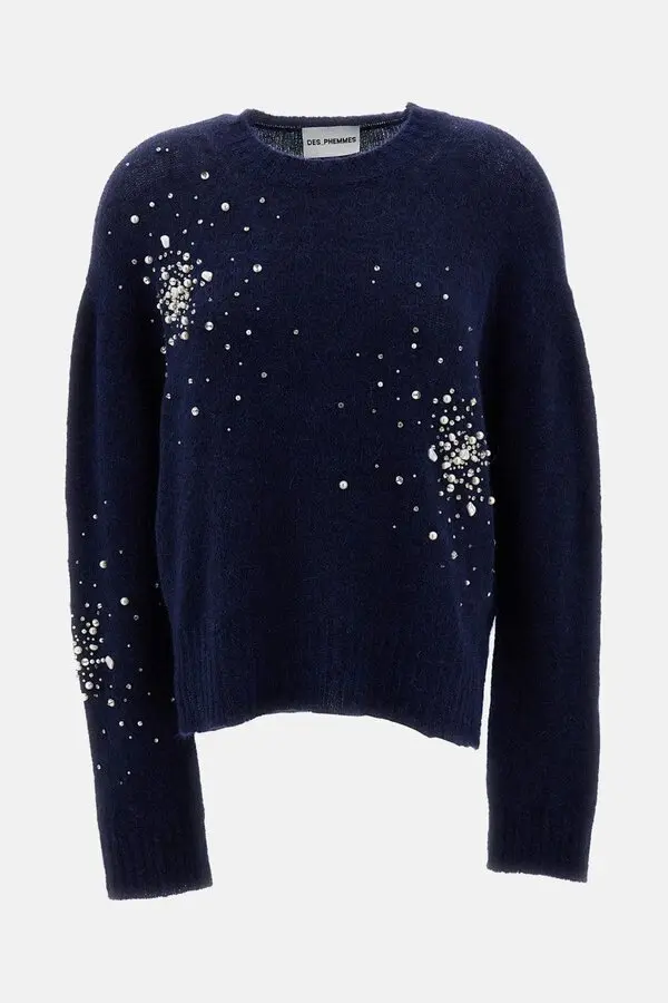 DES_PHEMMES Maglia In Alpaca Con Strass - Blu