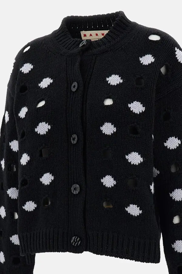 Marni Cardigan In Lana E Cashmere Jacquard Traforato