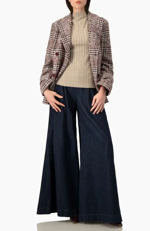 IVONNE Double-breasted Tweed Check Statement Coat