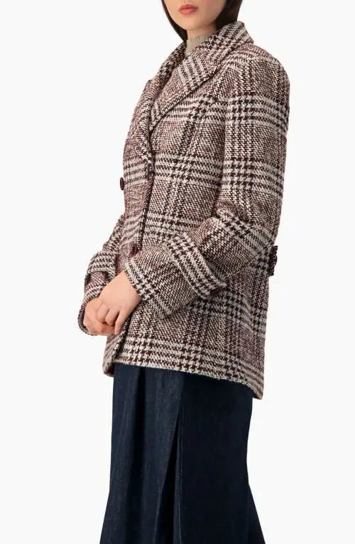 IVONNE Double-breasted Tweed Check Statement Coat