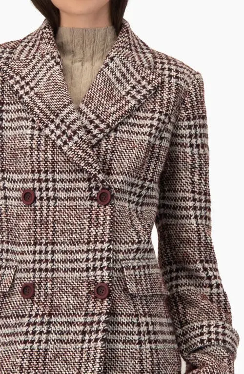 IVONNE Double-breasted Tweed Check Statement Coat