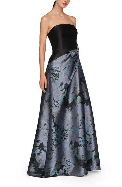 KAY UNGER Eva Strapless Jacquard Gown