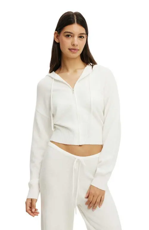 Cotton:on Hooded Zip Up Knit Cardigen - Cloud Dancer
