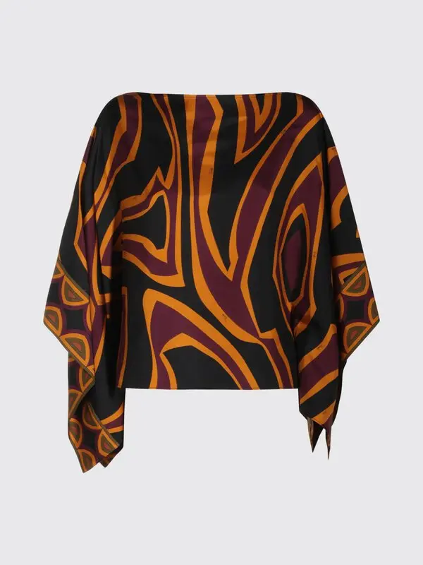 Emilio Pucci Ethnic Print Silk Short-sleeved Blouse With Straight Neckline