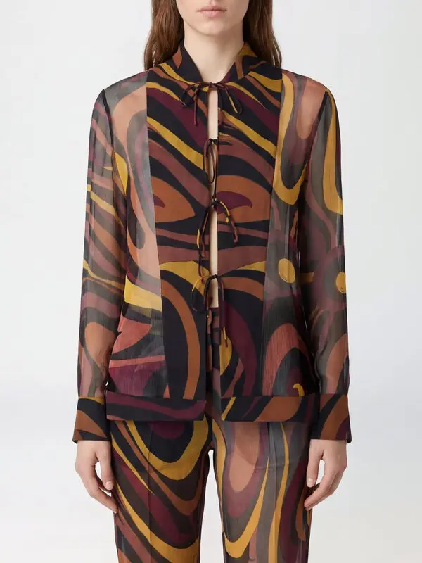 Emilio Pucci Abstract Print Pure Silk Shirt With Ruffle Details