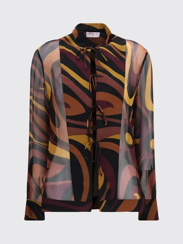 Emilio Pucci Abstract Print Pure Silk Shirt With Ruffle Details