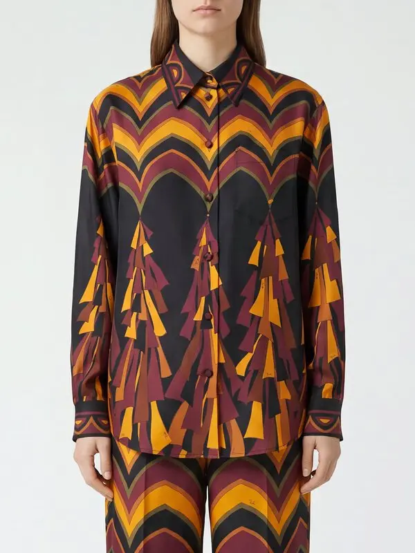 Emilio Pucci Printed Pure Silk Shirt With Classic Collar - Red