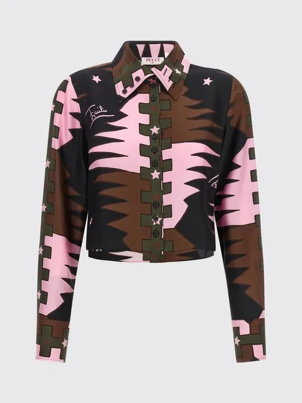 Emilio Pucci Geometric Print Pure Silk Shirt With Classic Collar - Multicolor