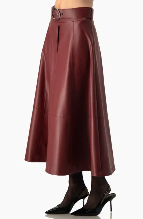 IVONNE Belted Faux Leather Midi Skirt