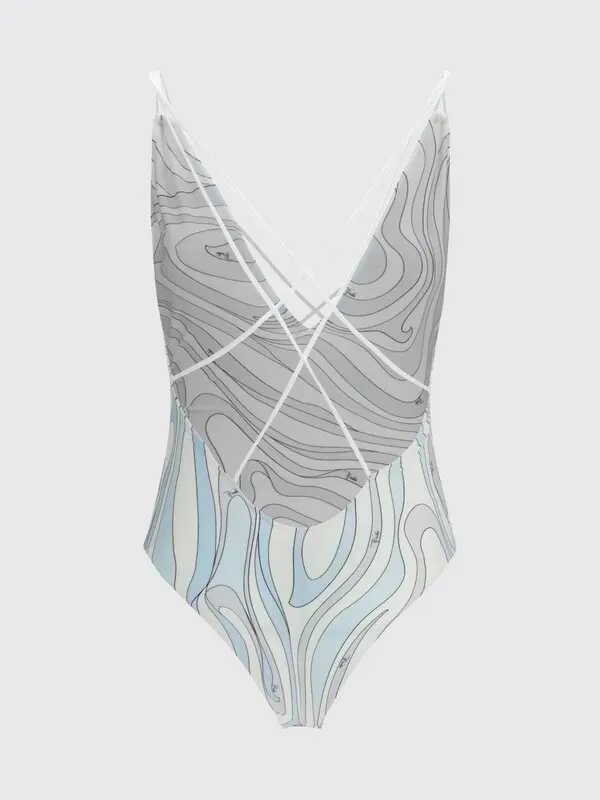 Emilio Pucci Printed One-piece Swimsuit With Deep V-neck - Blue