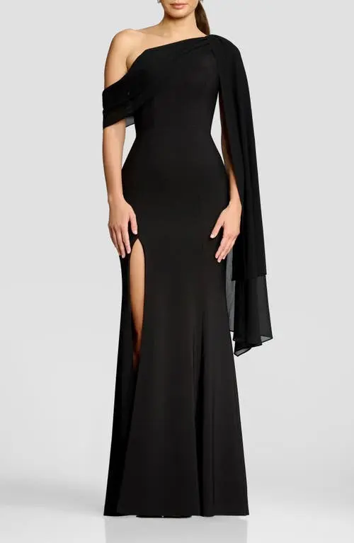 Dress The Population Sera One-shoulder Cape Gown - Black