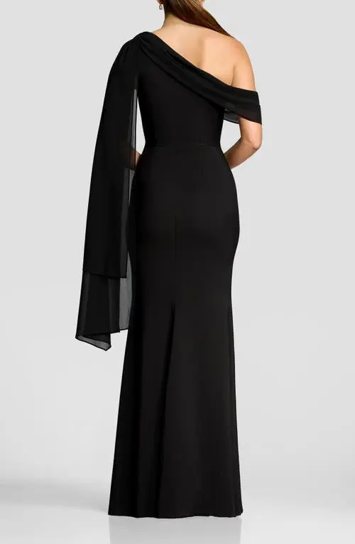 Dress The Population Sera One-shoulder Cape Gown