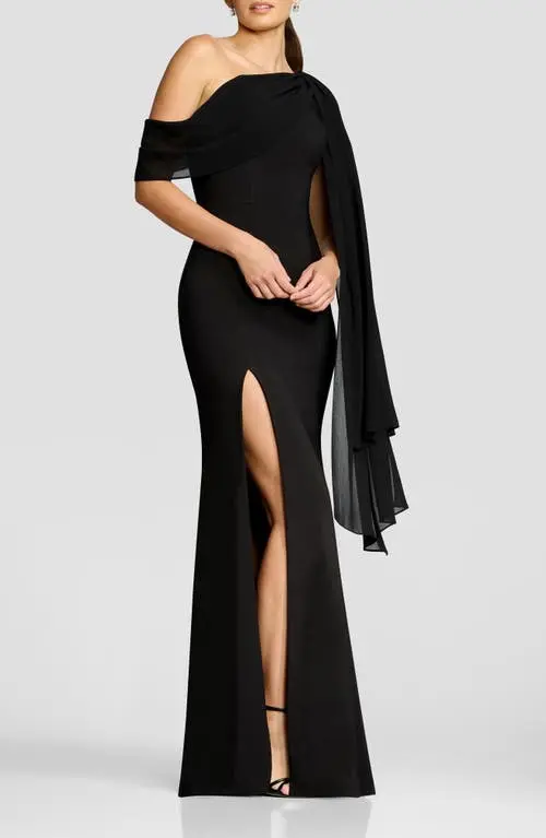 Dress The Population Sera One-shoulder Cape Gown