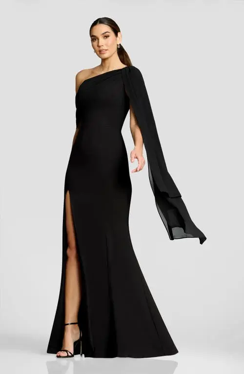 Dress The Population Sera One-shoulder Cape Gown