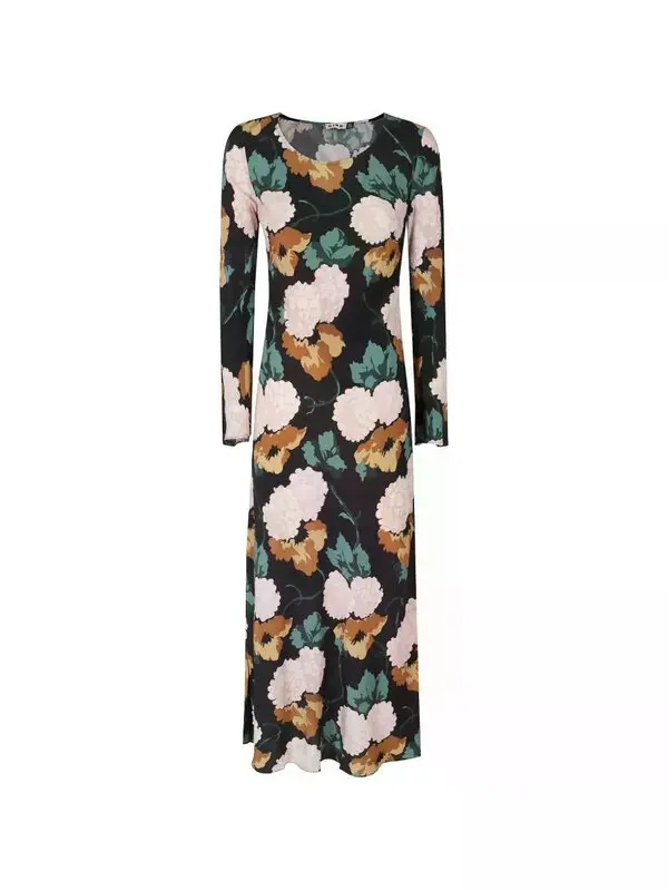 Rixo Amal Charcoal Floral-print Long-sleeve Dress