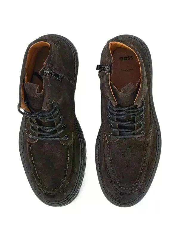 BOSS Lace-up Boots In Suede With Side-zipper