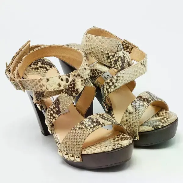 JIMMY CHOO Python-embossed Leather Sandals