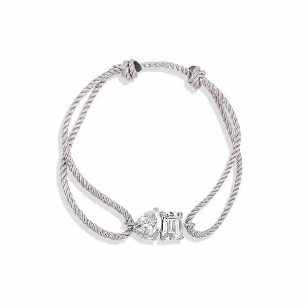 SHYMI Two Stone Prong Set Adjustable Rope Silver - Silver/grey