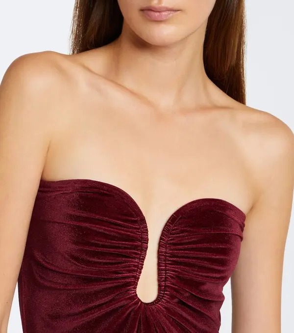 CALA DE LA CRUZ Yves Floral Gathered Velvet Gown