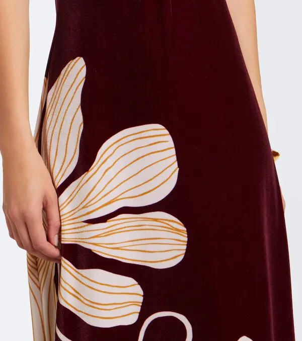 CALA DE LA CRUZ Yves Floral Gathered Velvet Gown