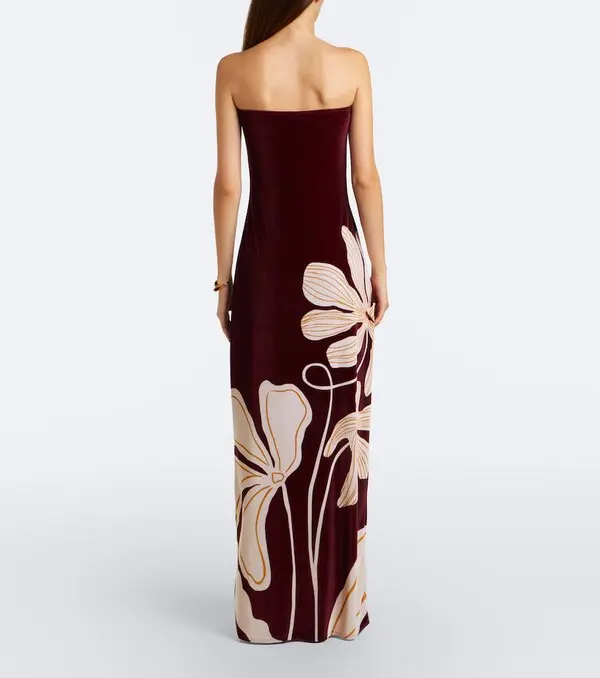 CALA DE LA CRUZ Yves Floral Gathered Velvet Gown
