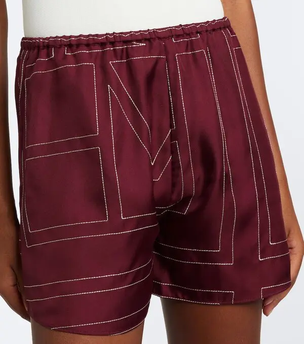 TOTEME Monogram Silk Twill Shorts - Red