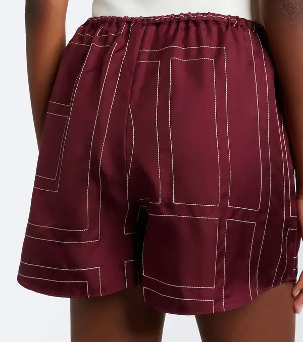 TOTEME Monogram Silk Twill Shorts - Red