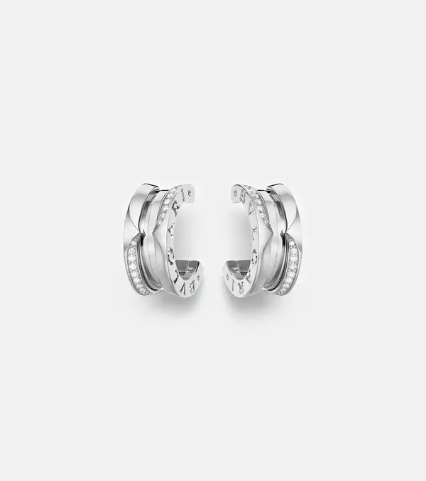 BVLGARI B.zero1 18kt White Gold Hoop Earrings With Diamonds - Silver