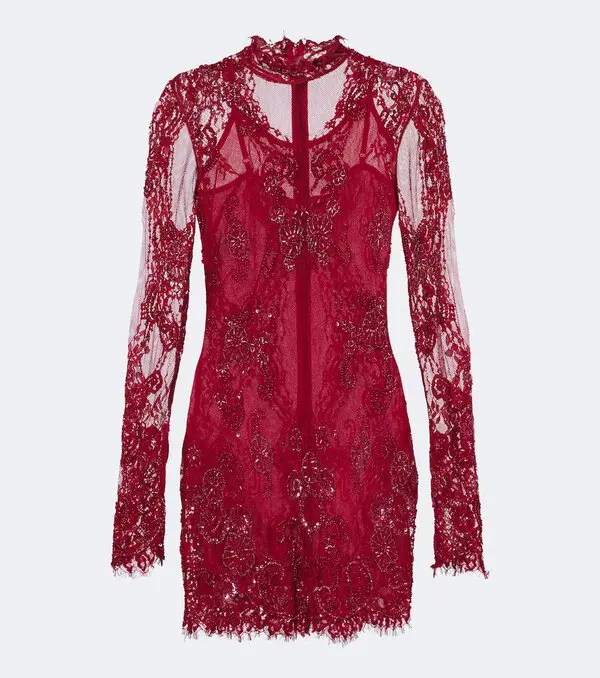 Blumarine Embellished Lace Minidress - Red